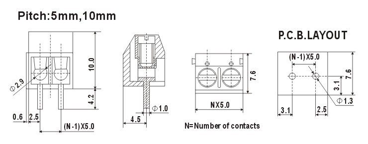 2 polig skruvplint 5.0mm delning [wj301-50-02] - 2.30:- : Swech Trading