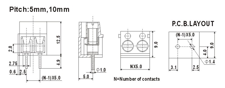 2 polig skruvplint 5.0mm delning [wj305-50-02] - 2.30:- : Swech Trading
