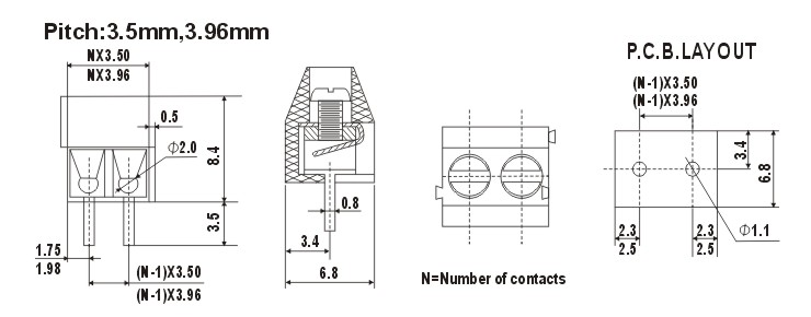 2 polig skruvplint 3.5mm delning [wj350-35-2] - 2.30:- : Swech Trading
